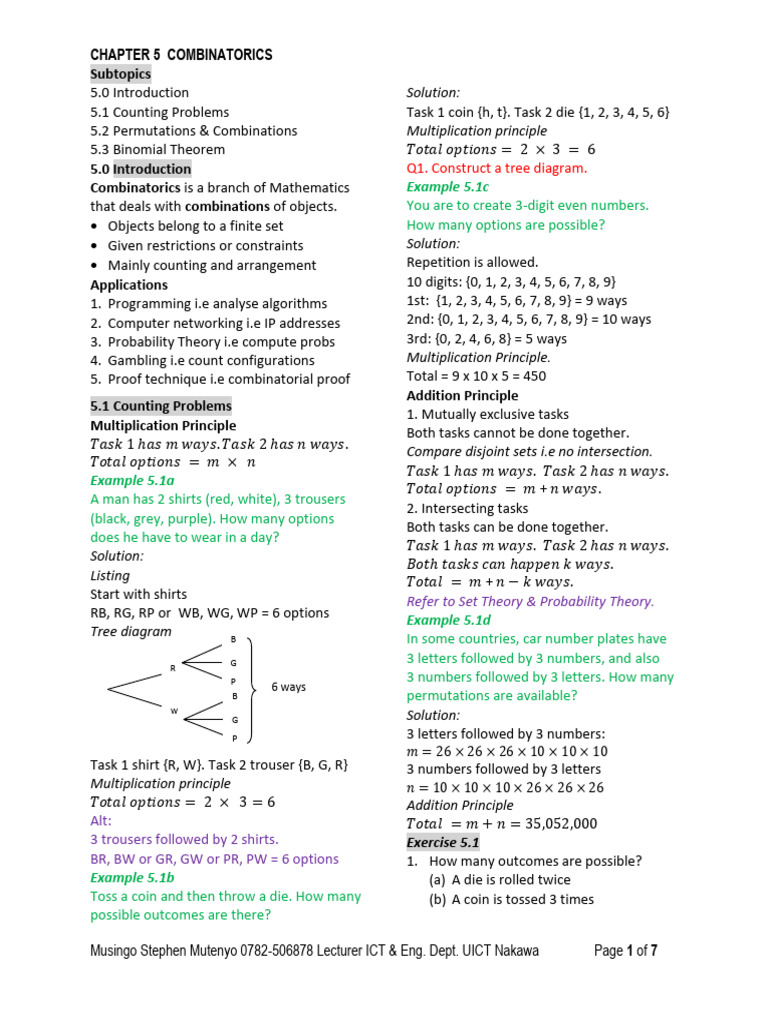 Chap5 Combinatorics 20-11-24 | PDF | Combinatorics | Mathematics