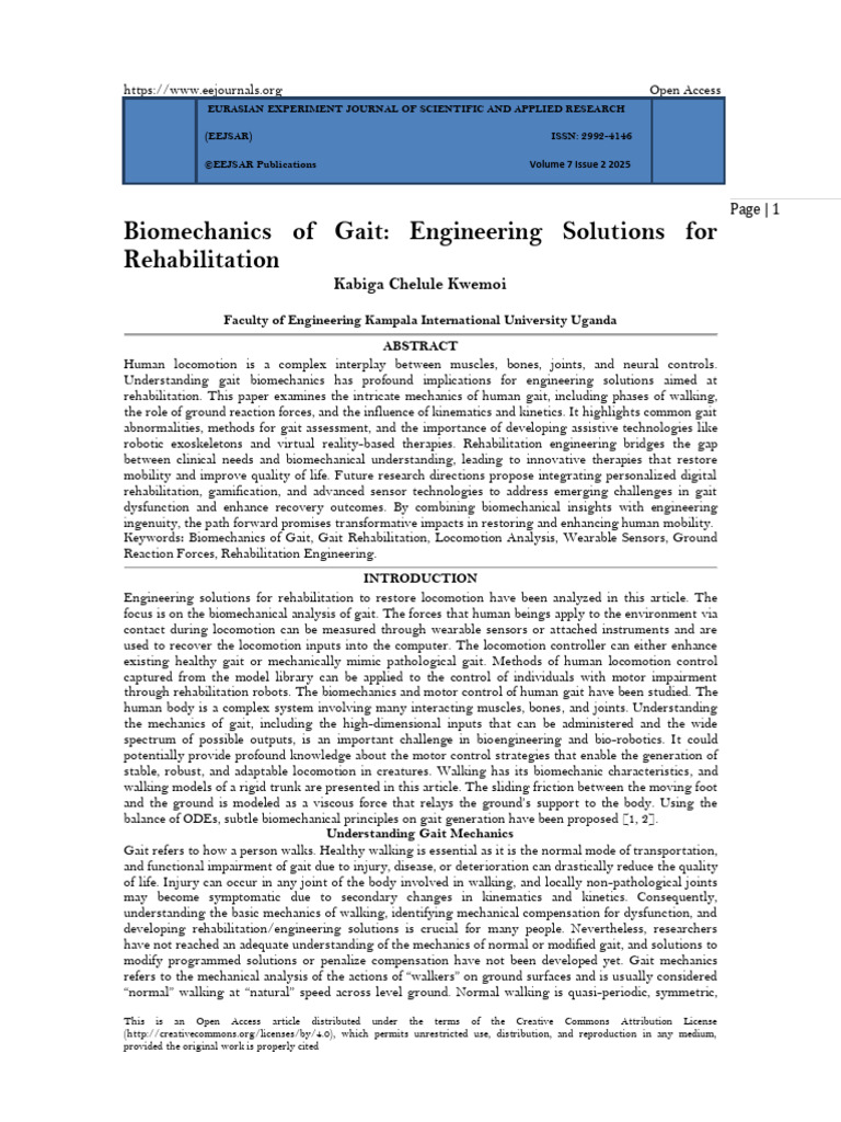 Biomechanics of Gait: Engineering Solutions For Rehabilitation (WWW ...
