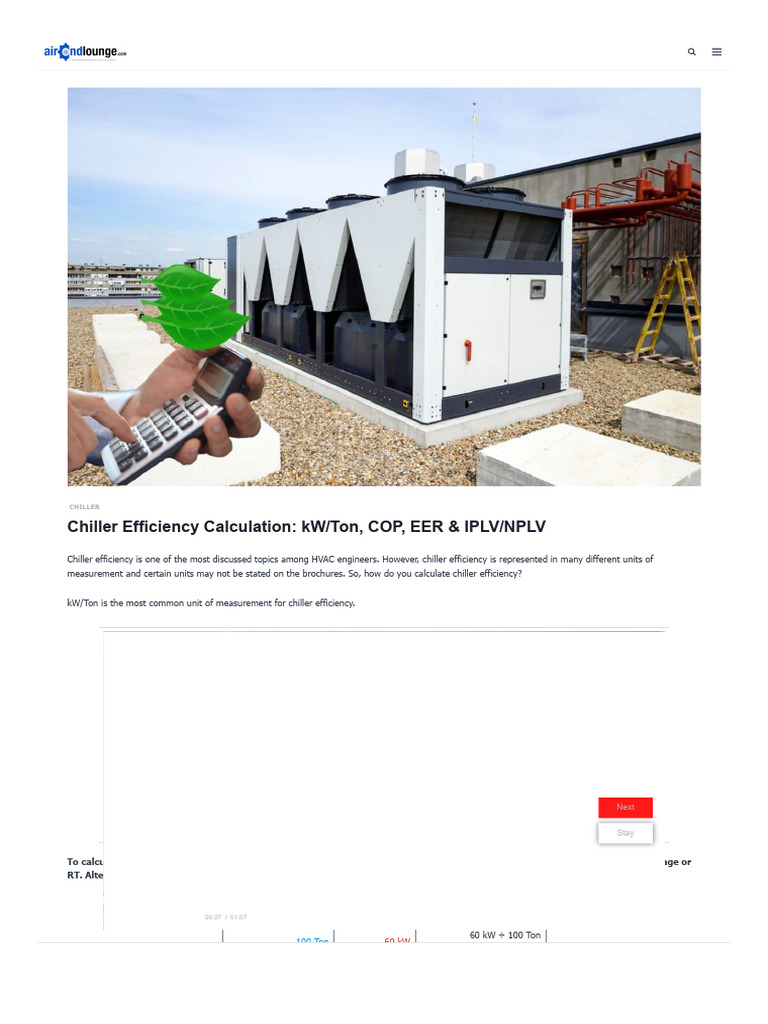 Chiller Efficiency Calculation - KW - Ton, COP, EER & IPLV - NPLV ...