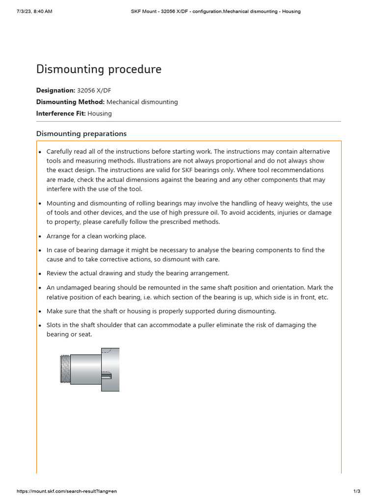 SKF Mount - 32056 X_DF - configuration.Mechanical dismounting - Housing | PDF | Bearing ...