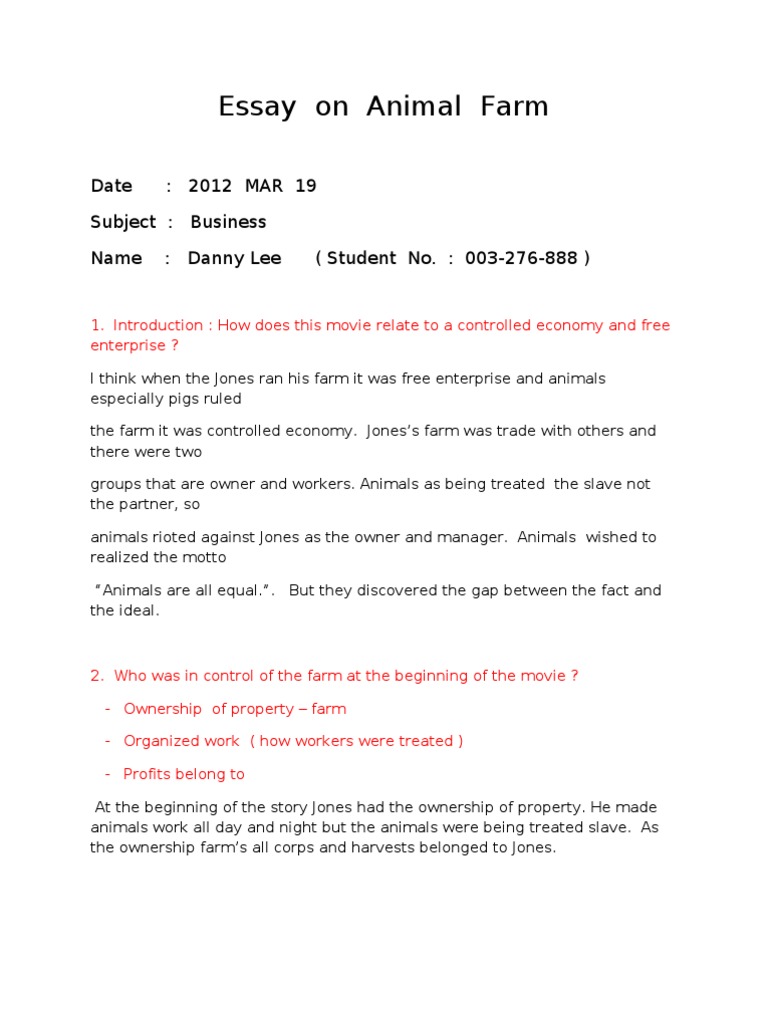 Animal Farm Essay | PDF | Ownership | Capitalism