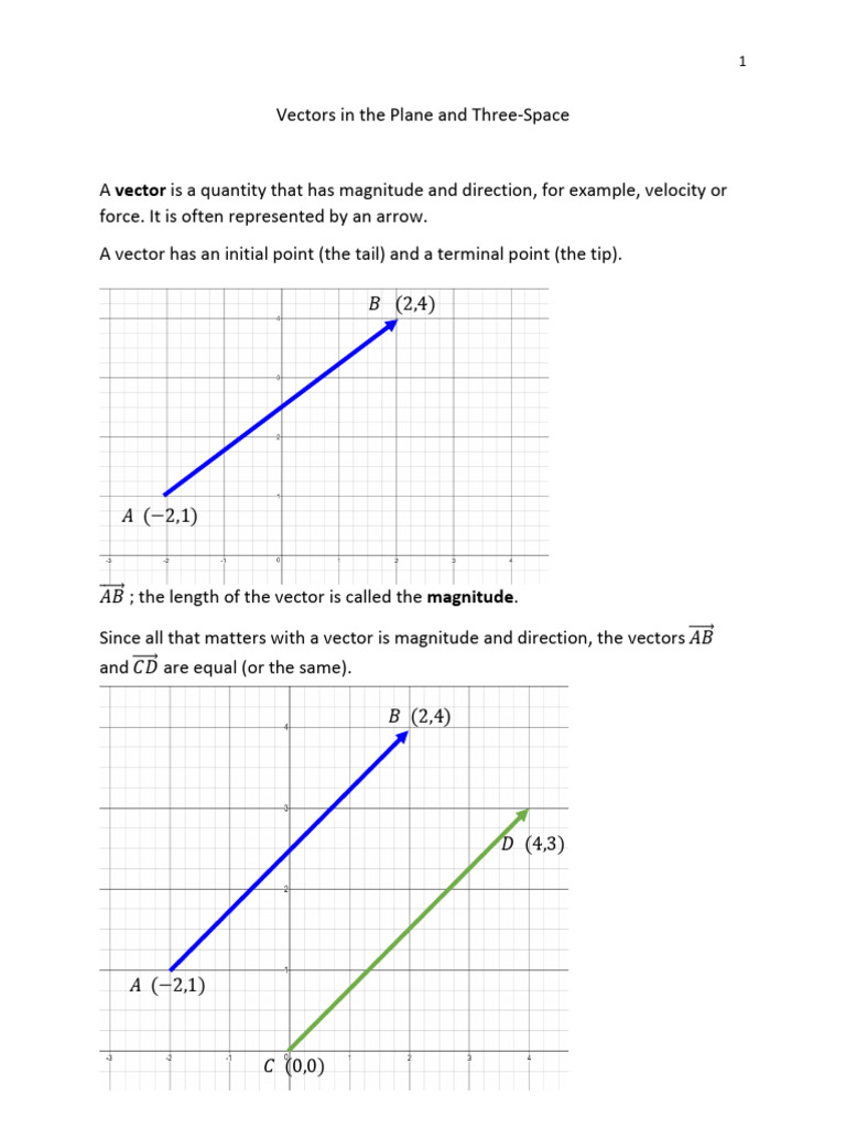 Calculus 3 Vectors in The Plane and 3 Space 1 | PDF | Euclidean Vector | Euclid