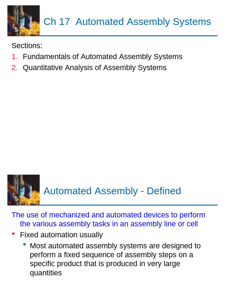 CH 17 Automated Assembly Systems | PDF | Machines | Manufactured Goods
