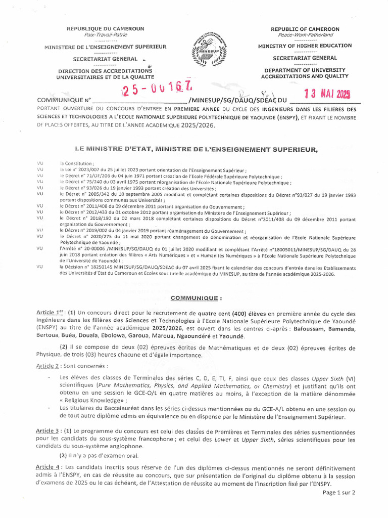Concours ENSPY Session 2025 FR | PDF