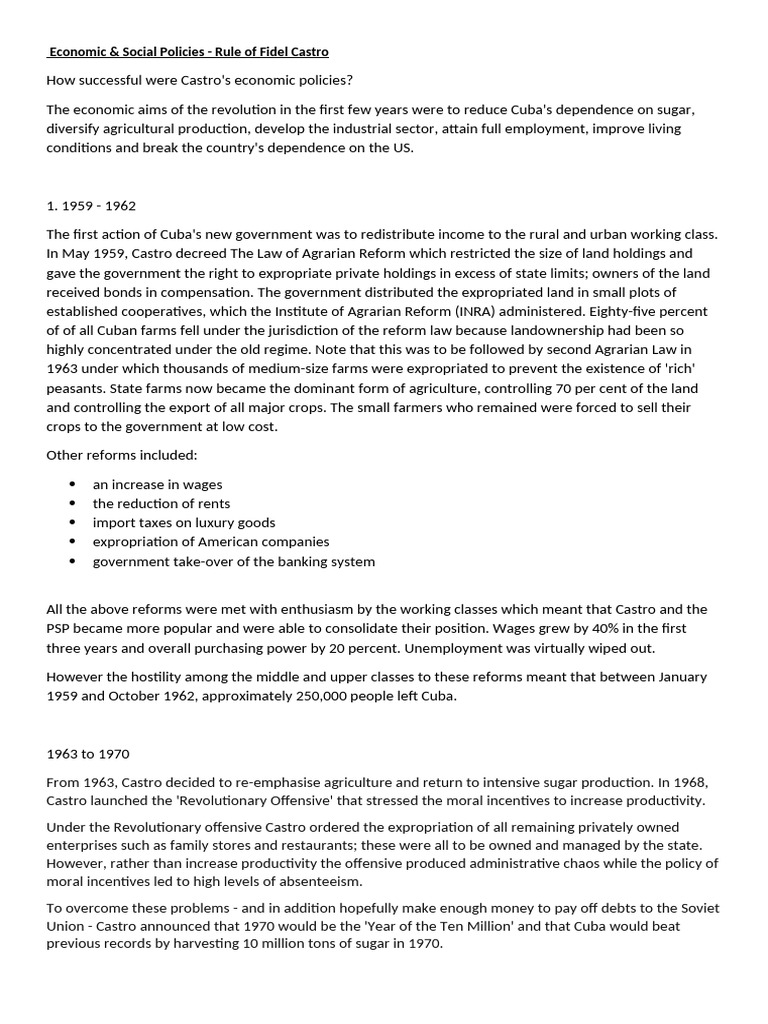 Economic & Social Policies - Rule of Fidel Castro | PDF | Fidel Castro ...