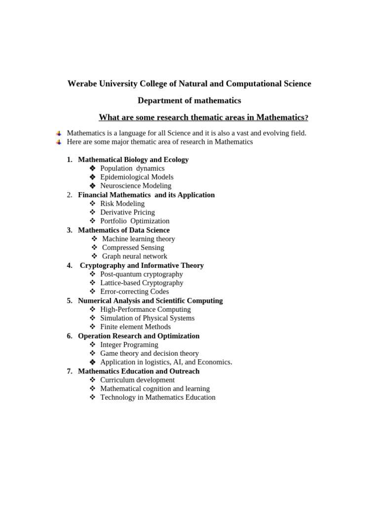 Mathematics Thematic Areas. | PDF