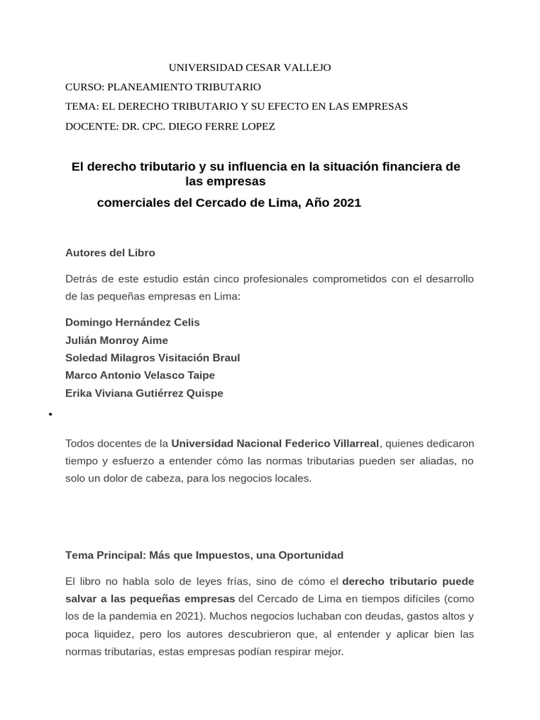 UNIVERSIDAD CESAR VALLEJO | PDF | Impuestos | Pequeñas y medianas empresas