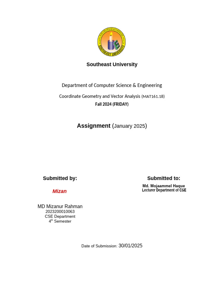 SEU CSE Assignment Cover Page | PDF