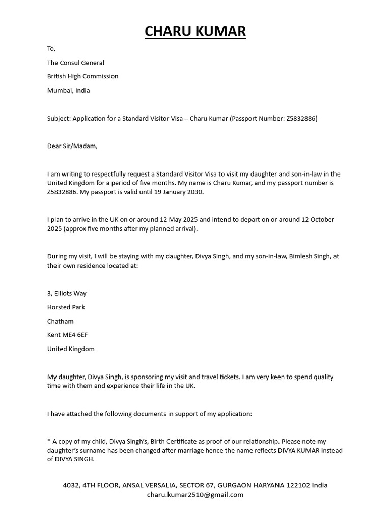 Charu Kumar's UK Visitor Visa Application | PDF | Travel Visa ...