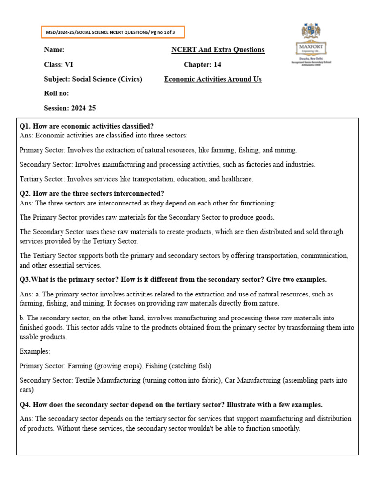 Economic Activities Around Us Civics Final Term | PDF | Milk | Economies