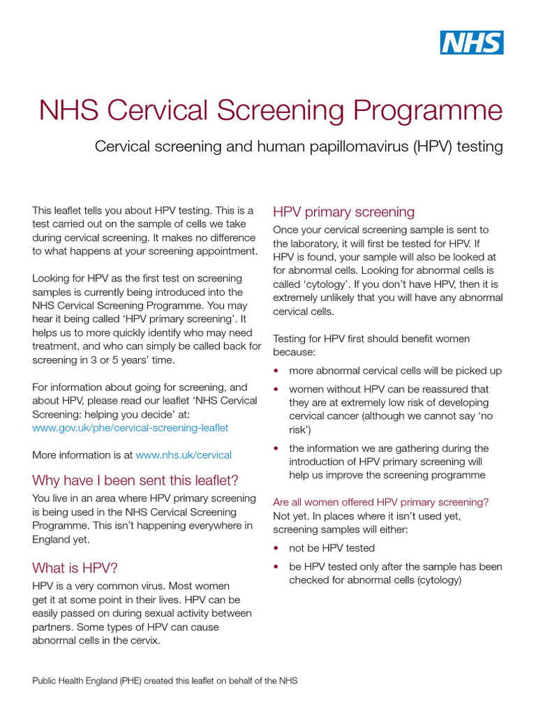 Colposcopy 003 - HPV - Primary - Screening - Leaflet | PDF | Cervical ...