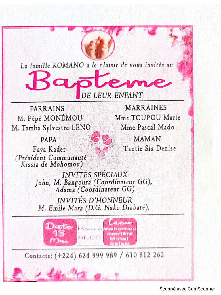 Carte de Baptême Enfant Tamba Siama | PDF