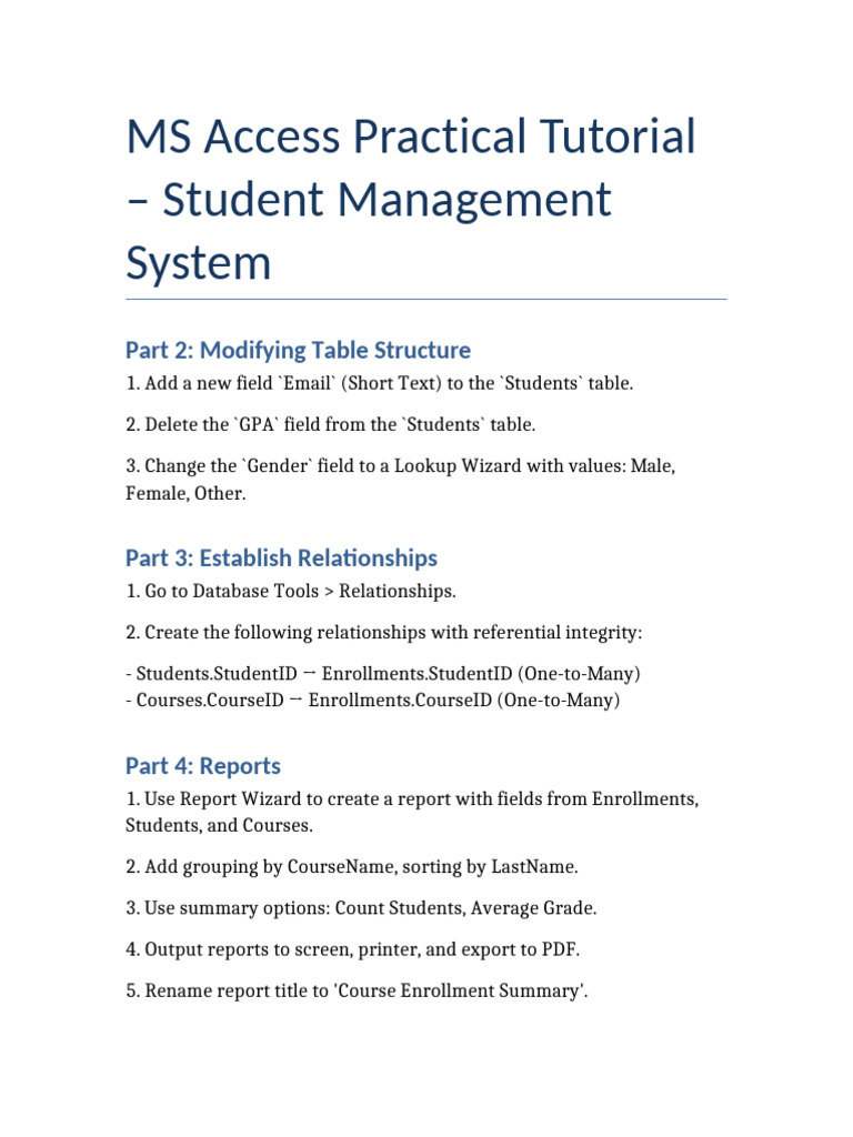 MS Access Student Management Tutorial1 | PDF