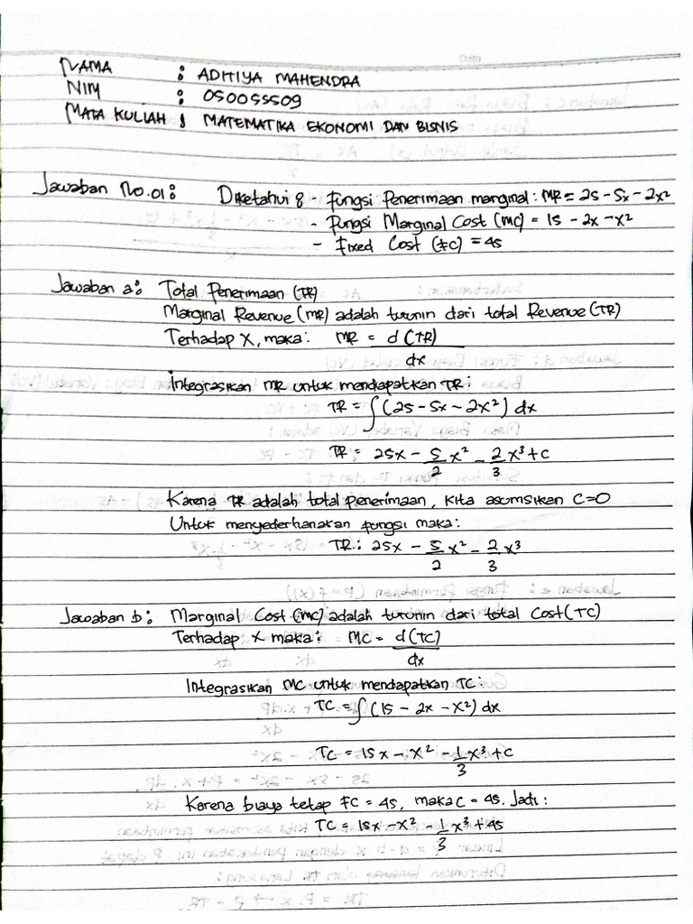 Tugas Tutorial Ke-3 ESPA 4222 Matematika Ekonomi Dan Bisnis | PDF