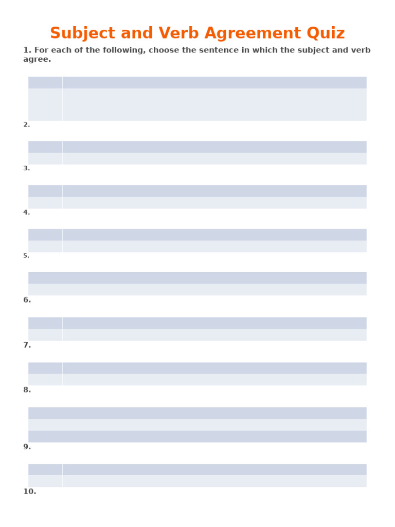 10TH JANSubject and Verb Agreement Quiz | PDF