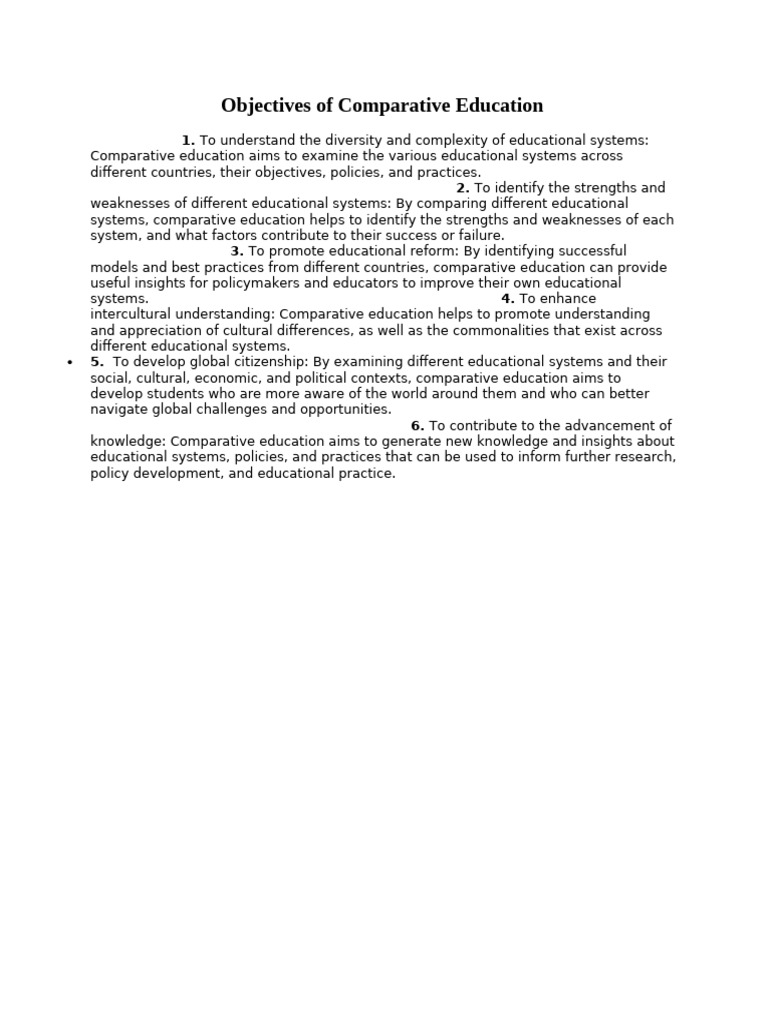 Objectives of Comparative Education | PDF