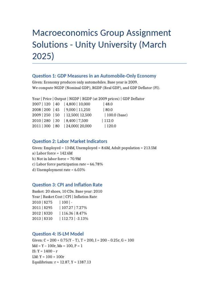 Macroeconomics Assignment Solutions Unity 2025 | PDF