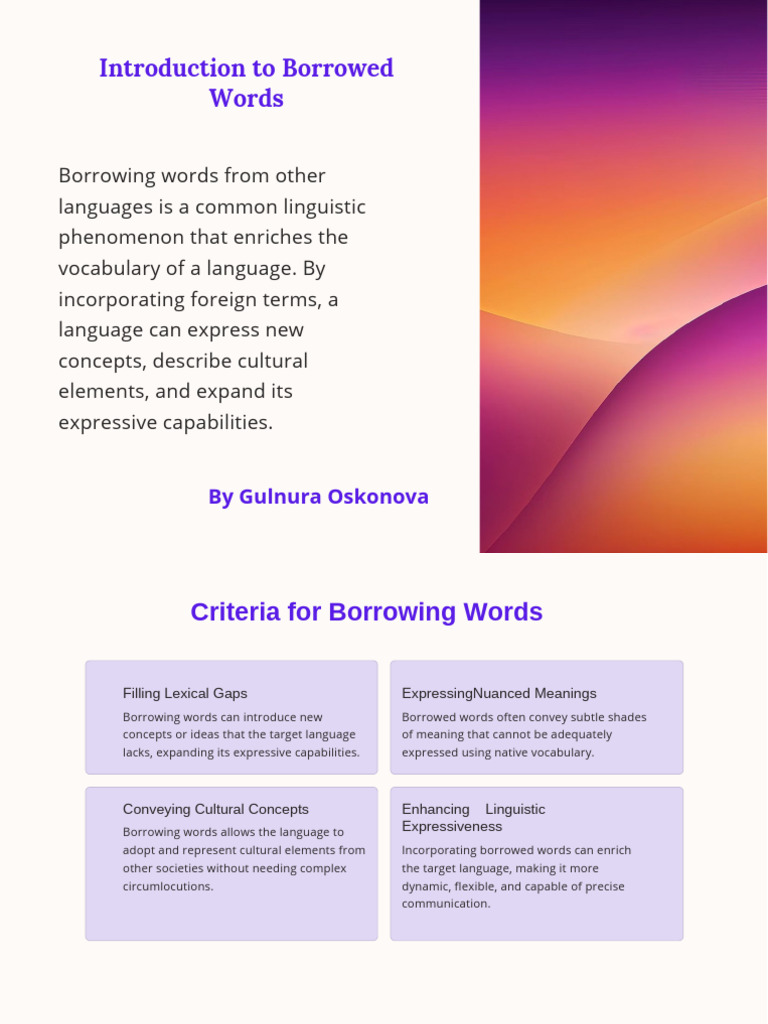 Benefits of Borrowing Words in Language | PDF | Linguistics | Vocabulary