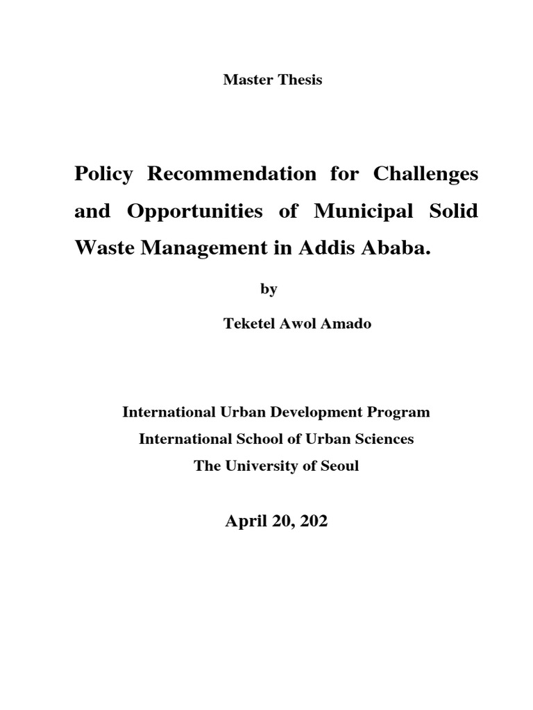 AMADO Teketel Awol Masters Thesis | PDF | Waste Management | Municipal ...