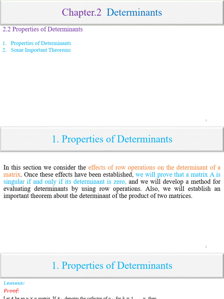 Properties of Determinants Explained | PDF | Determinant | Matrix ...