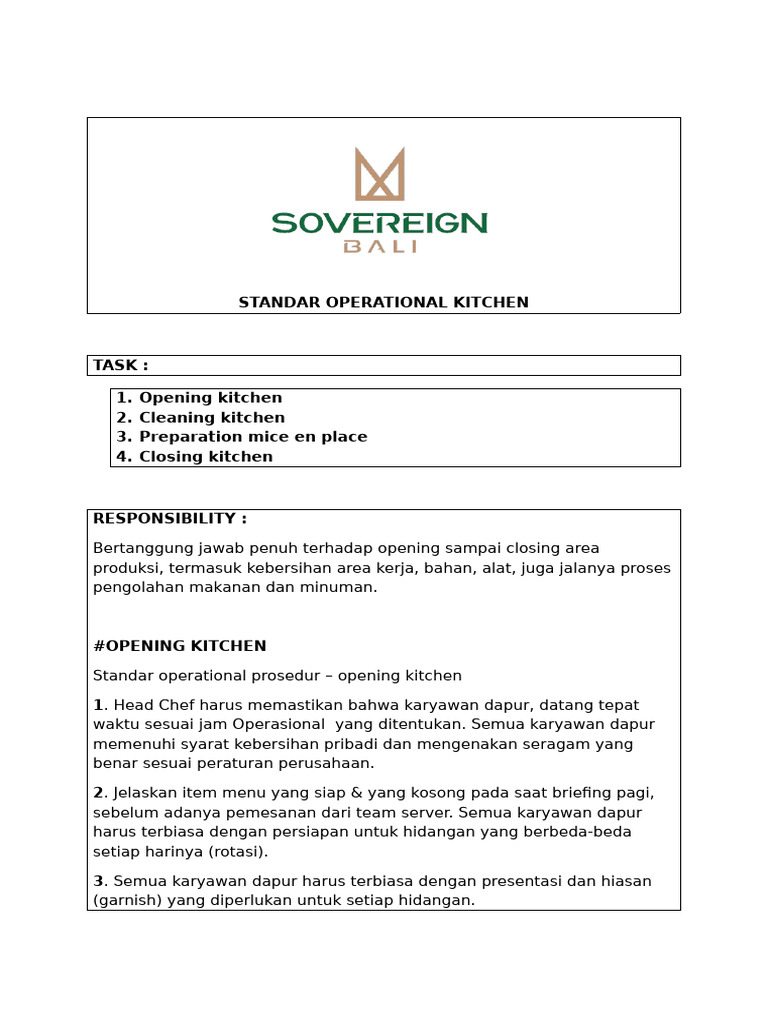 Sop Kitchen | PDF