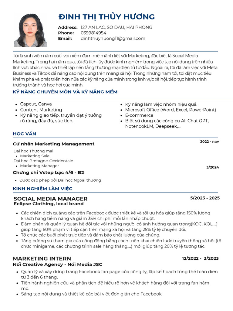 Dinh Thi Thuy Huong CV | PDF