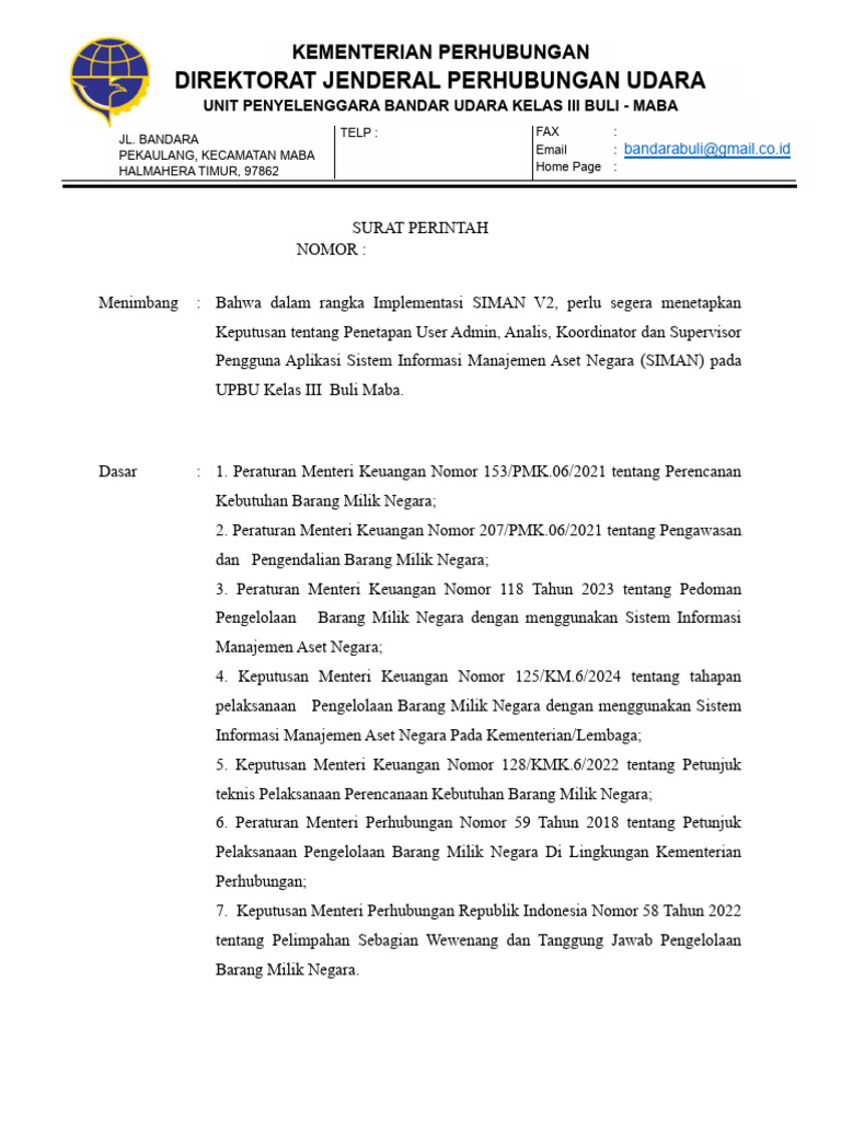Penetapan User SIMAN V2 UPBU Buli | PDF