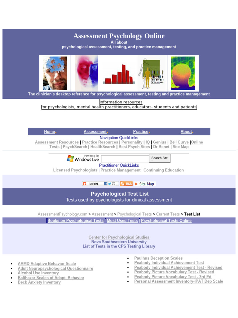 Tests Lists and Description | PDF | Major Depressive Disorder ...
