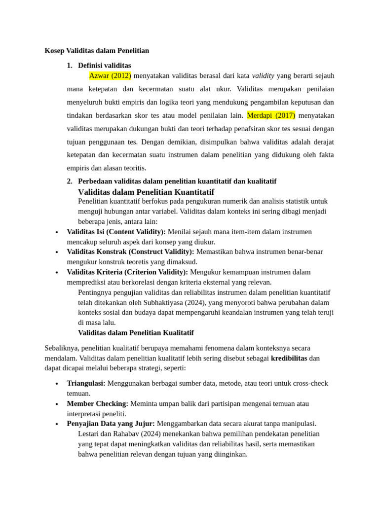 Kosep Validitas Dalam Penelitian | PDF