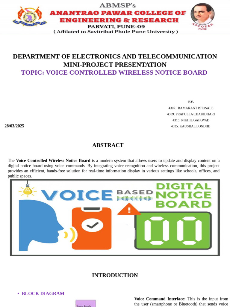 Voice Controlled Wireless Notice Board | PDF | Bluetooth | Speech ...