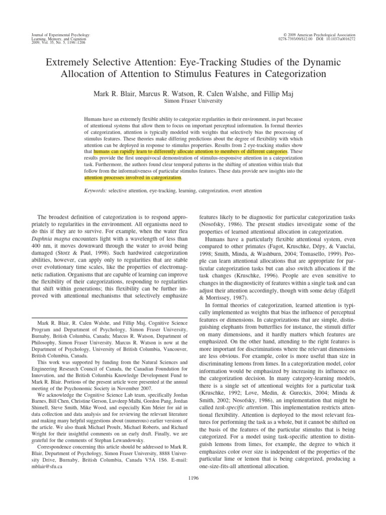 Blair Et Al. 2009 (Eyetracking) | PDF | Attention | Mental Chronometry