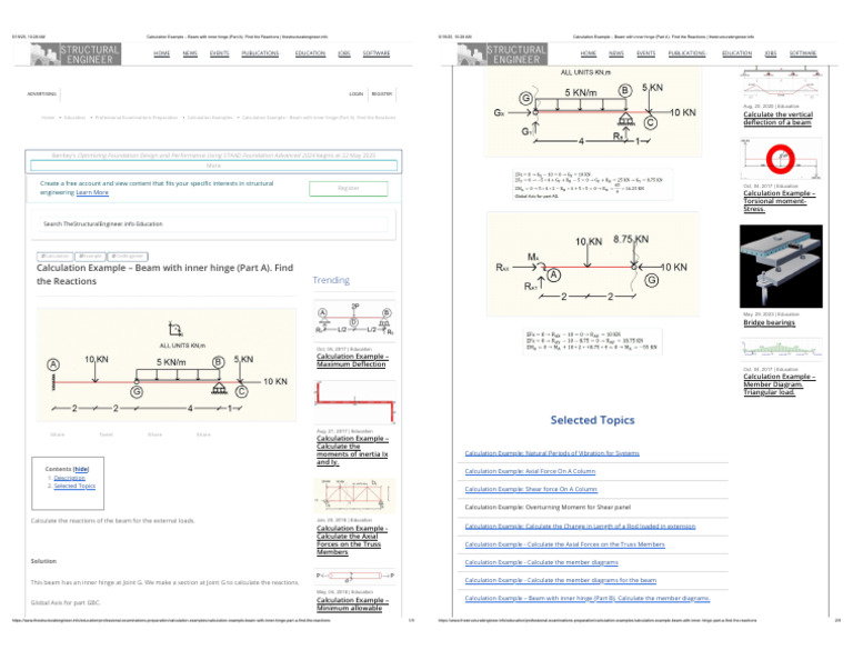 Calculation Example – Beam with inner hinge (Part A). Find the Reactions _ thestructuralengineer ...