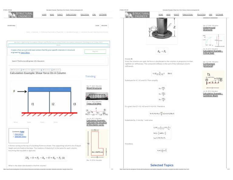 Calculation Example_ Shear Force on a Column _ Thestructuralengineer ...
