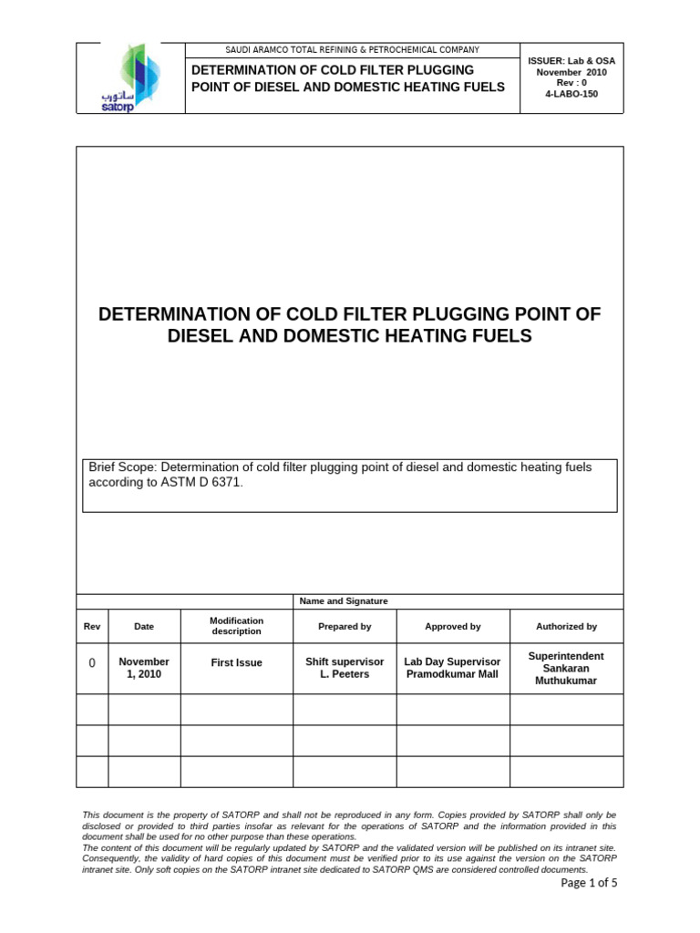 LABO-150 - COLD FILTER PLUGGING POINT OF DIESEL AND DOMESTIC HEATING ...