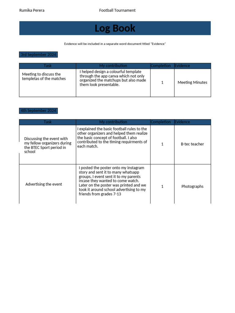 BTEC Sport Unit 9 Task 1 Log Book | PDF | Sports | Sports Rules And ...