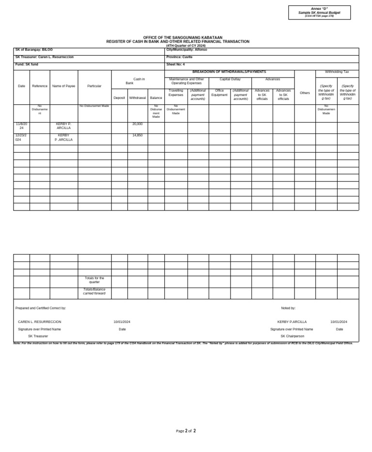 SK Financial Transactions Register Q4 2024 | PDF | Payments | Financial ...