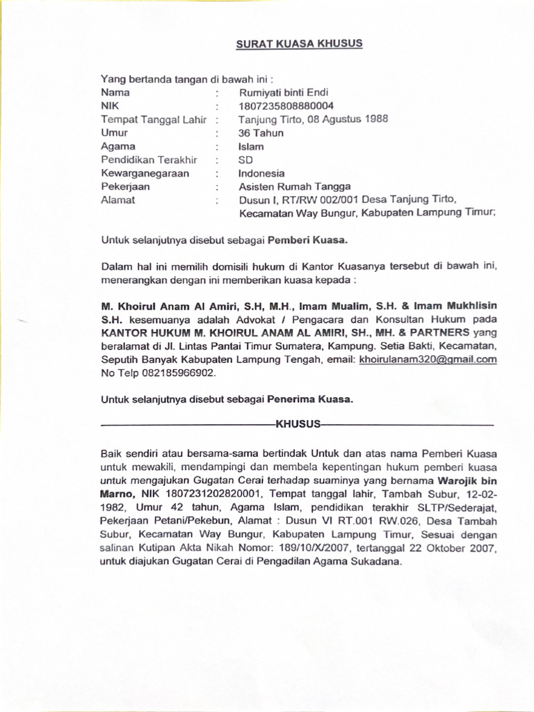 Surat Kuasa Rumiyati | PDF