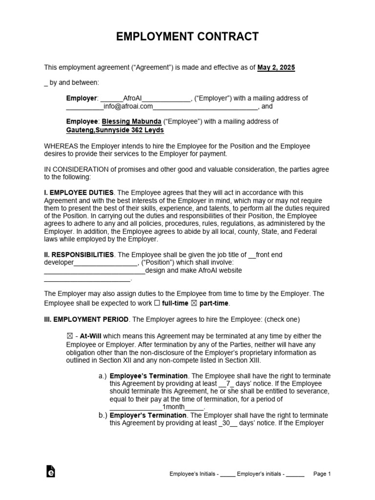 Employment Contract Agreement | PDF | Employment | Trade Secret