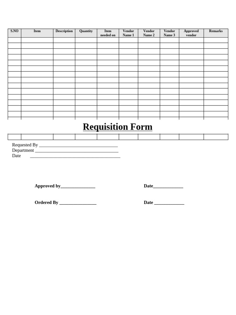 Requisition Form Template for Vendors | PDF