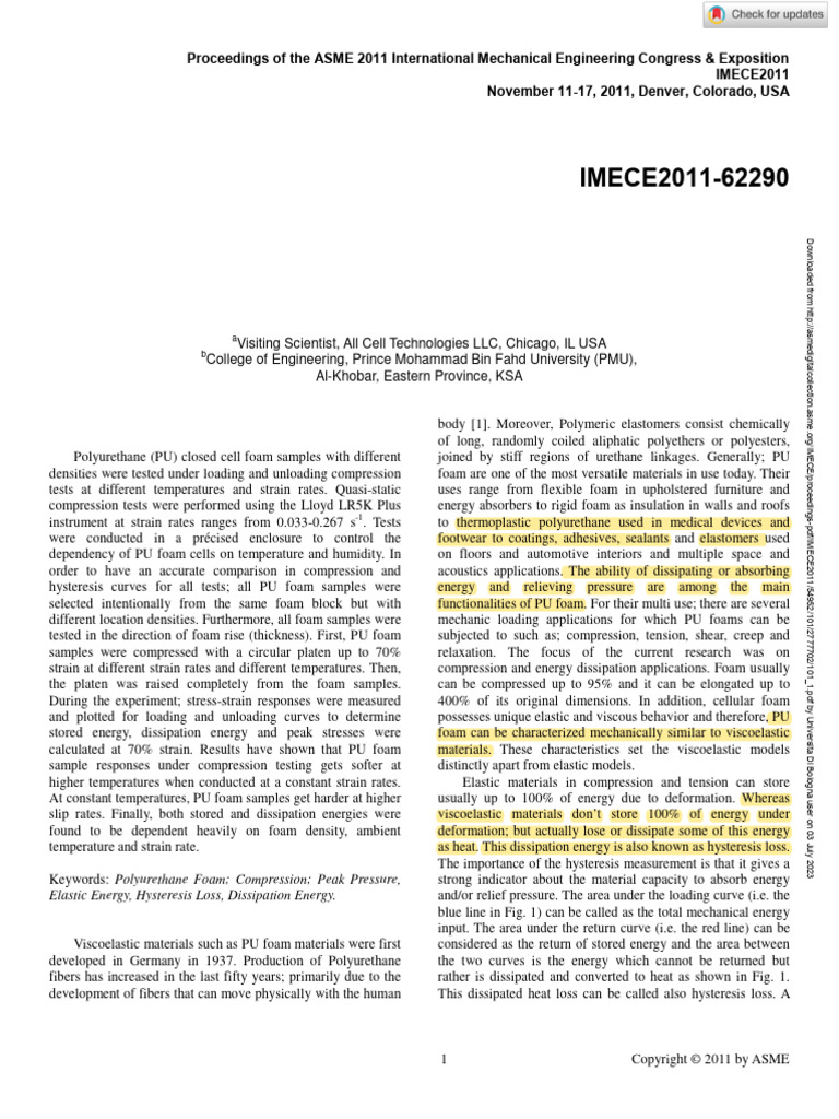 1 - Compression and Hysteresis Curves of Nonlinear Polyurethane Foams ...