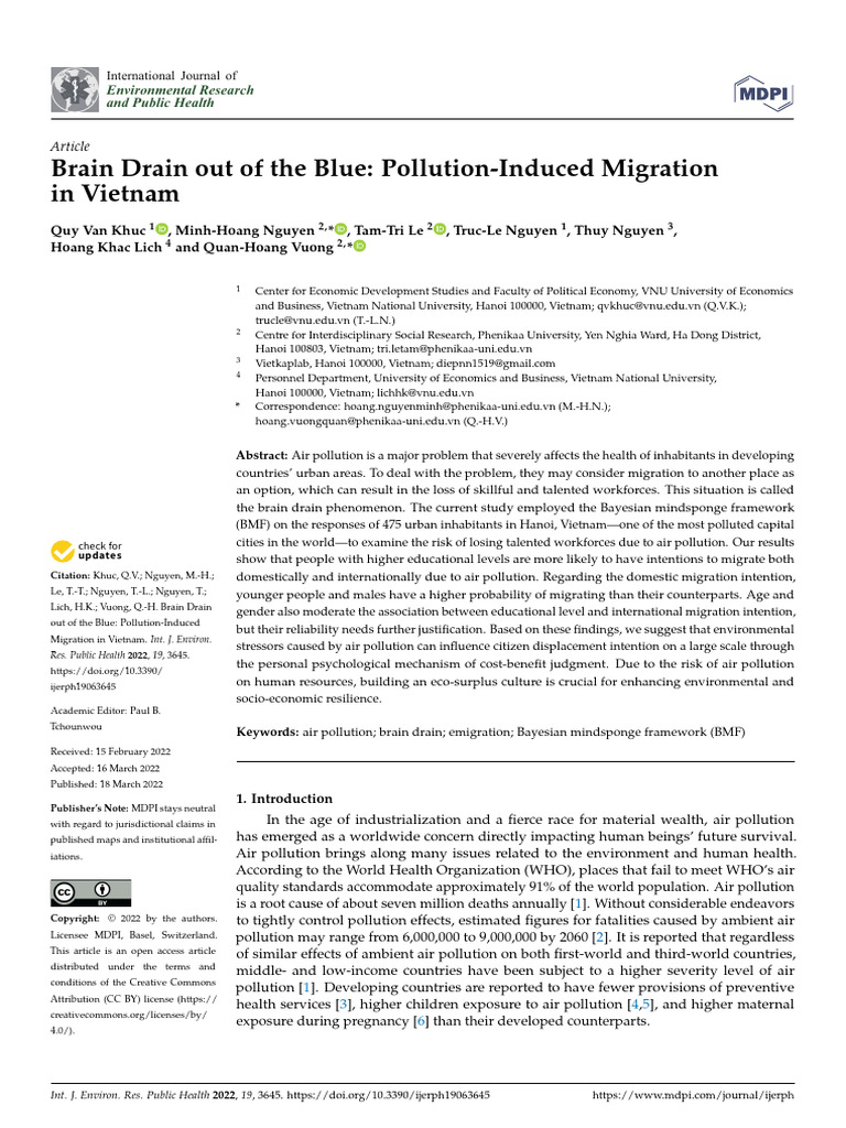 Brain Drain Out of The Blue - Pollution-Induced Migration in Vietnam ...