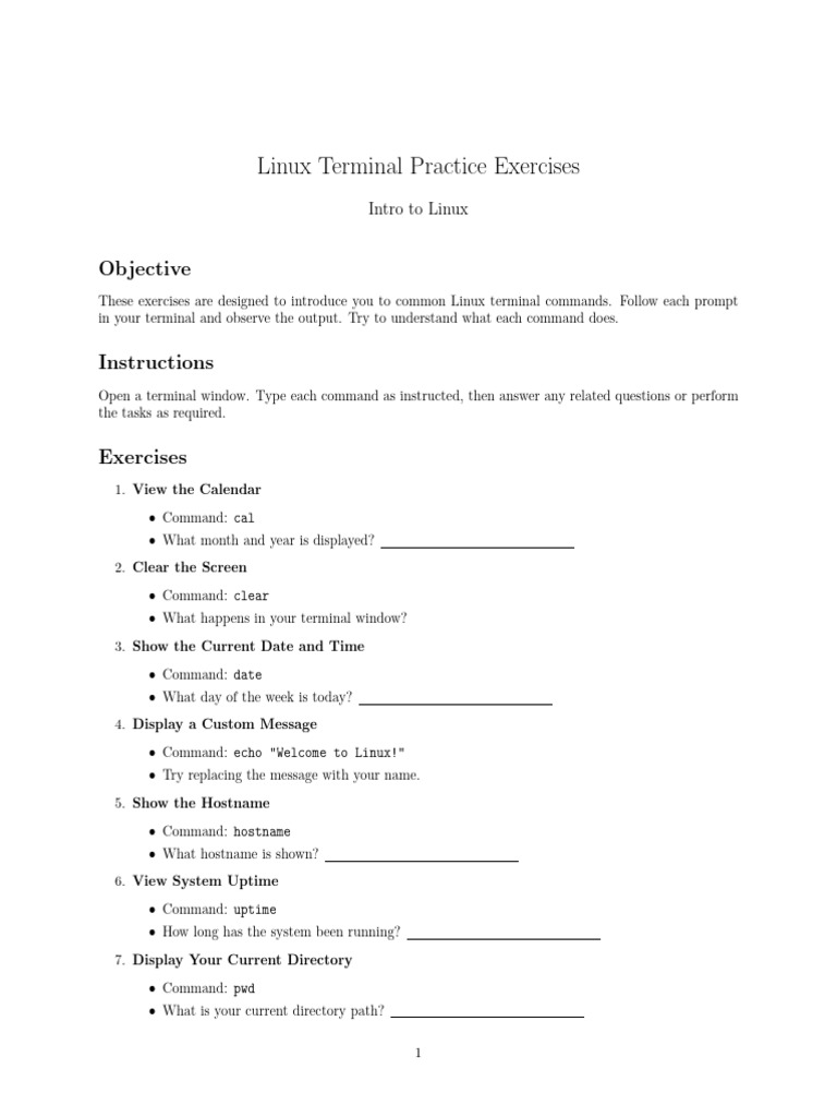Week 1 Linux Basic Commands Exercises 1 Pdf Operating