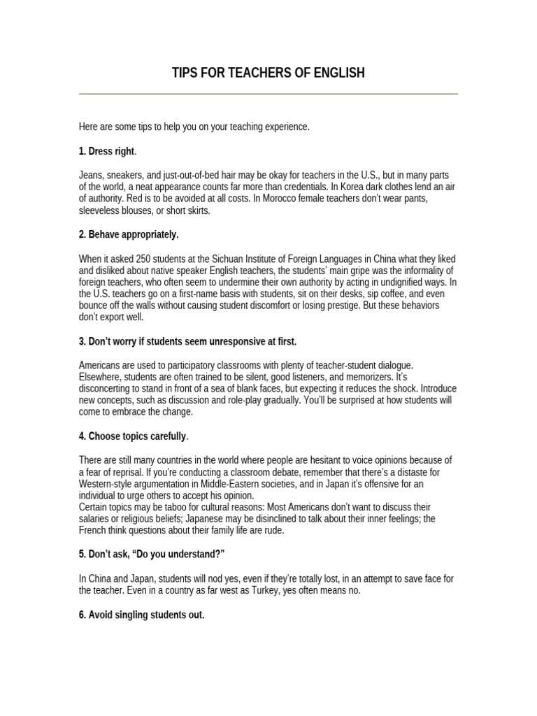 Tips For Teachers of English | PDF | English Literature