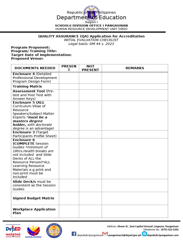 Quality Assurance Checklist | PDF