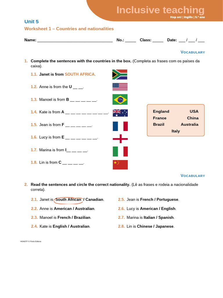 Hon5 TF Inclusive Teaching Unit 5 | PDF | Lunch | Meal
