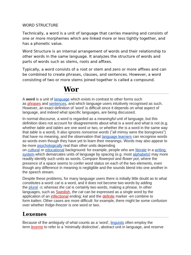 Word morphology coursework | PDF | Word | Semantics