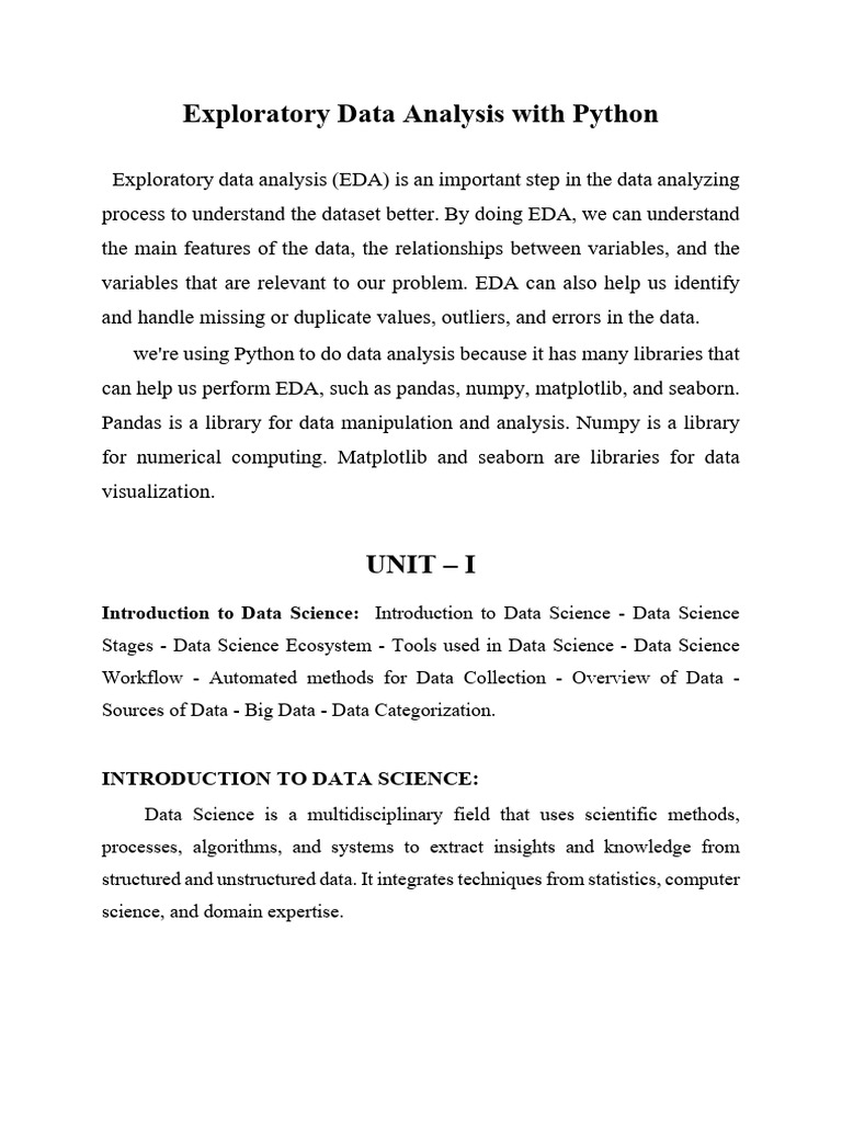 EXPLORATORY DATA ANALYSIS WITH PYTHON | PDF | Data Science | Data Analysis