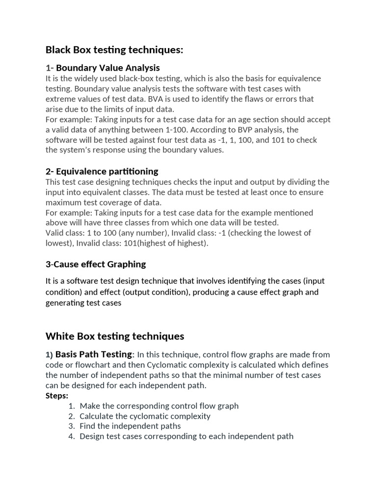 Testing Technique Test Plan Pdf Software Testing Software