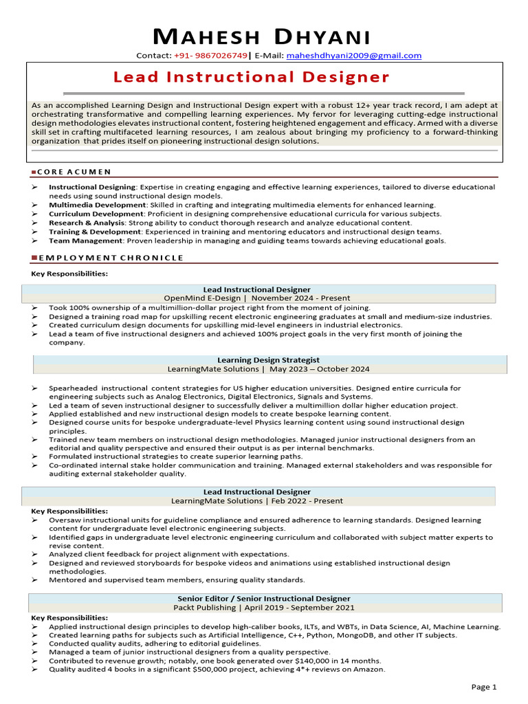 Mahesh Resume 2024 New Uni | PDF | Instructional Design | Educational ...