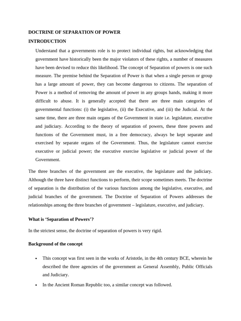 Doctrine of Separation of Power | PDF | Separation Of Powers | Government
